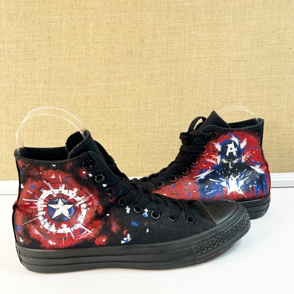 Converse | Shoes | Custom Splatter Paint Captain America Converse Chuck ...